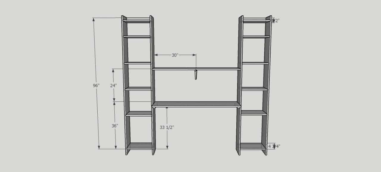 Built In Desk And Shelves Overall Dimensions